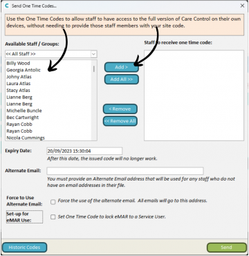 Setting up One Time Codes – Care Control Learning Hub