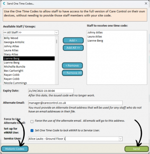 Setting up One Time Codes – Care Control Learning Hub