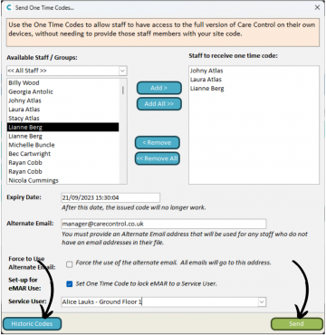 Setting up One Time Codes – Care Control Learning Hub