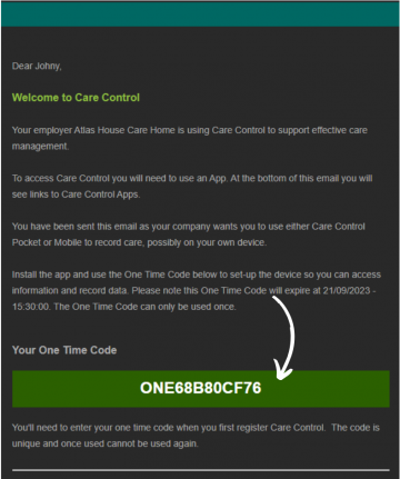 Setting up One Time Codes – Care Control Learning Hub
